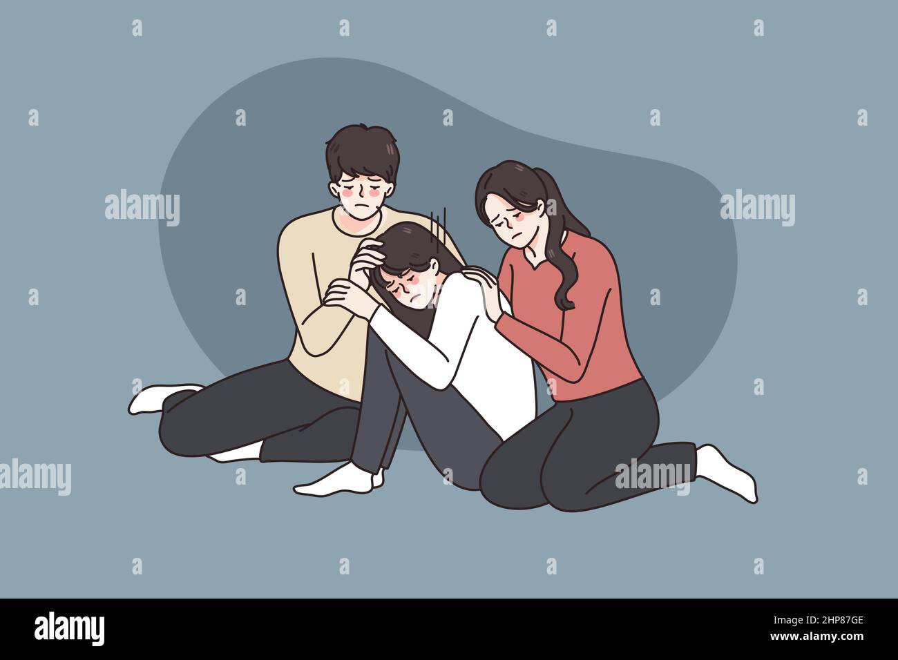 Caring family comfort support sad teen daughter Stock Vector Image & Art - Alamy
