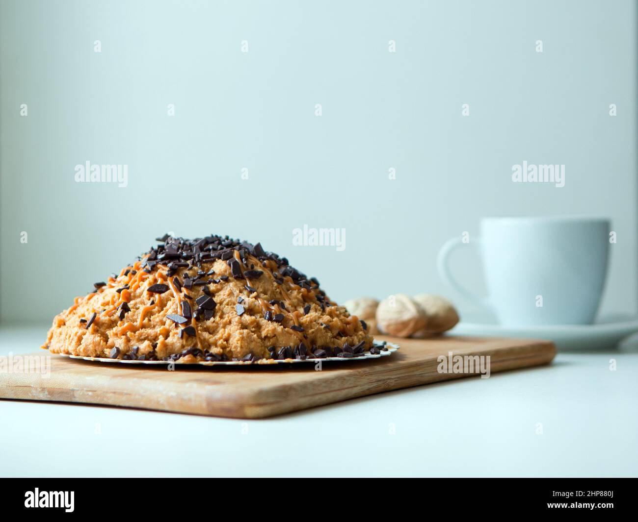 anthill cake with chocolate, cookies, walnuts, condensed milk. Homemade ...