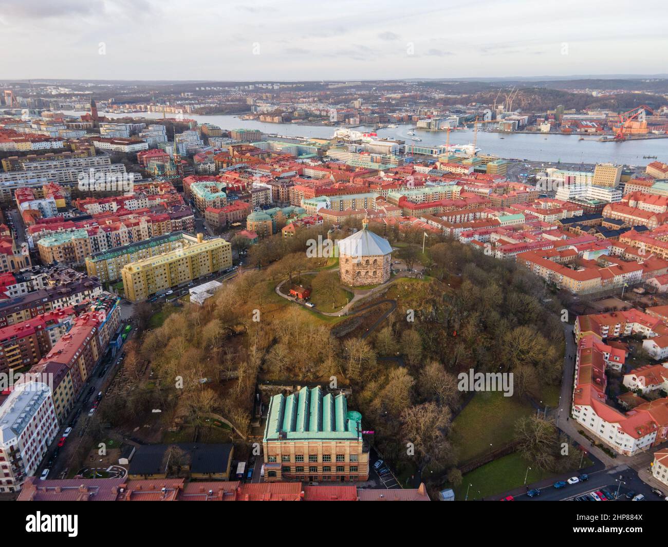 Gothenburg, Sweden: Areal shot of the golden crown on top of the ...