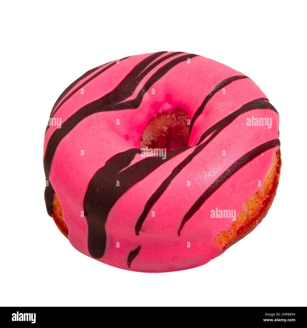 Big pink donut with chocolate isolated on the white background Stock ...