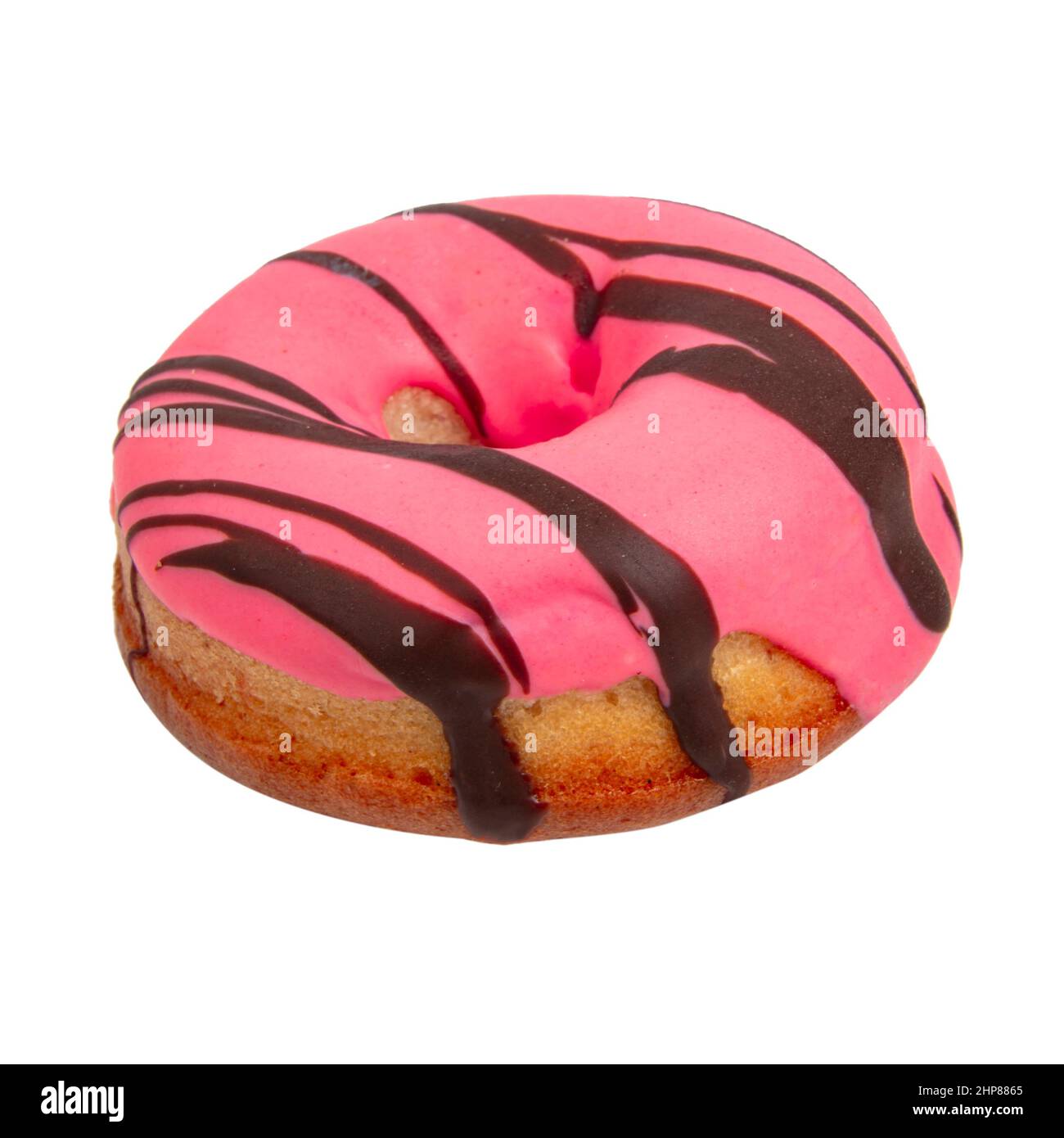 Big pink donut with chocolate isolated on the white background Stock ...