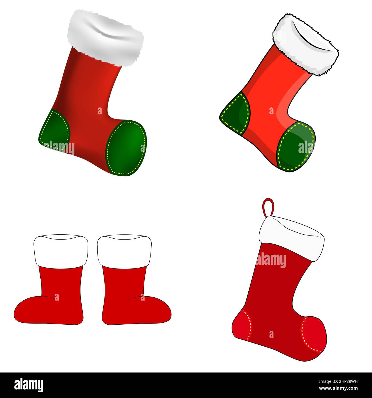 Christmas socks. Cartoon trendy flat clothing element and winter ...