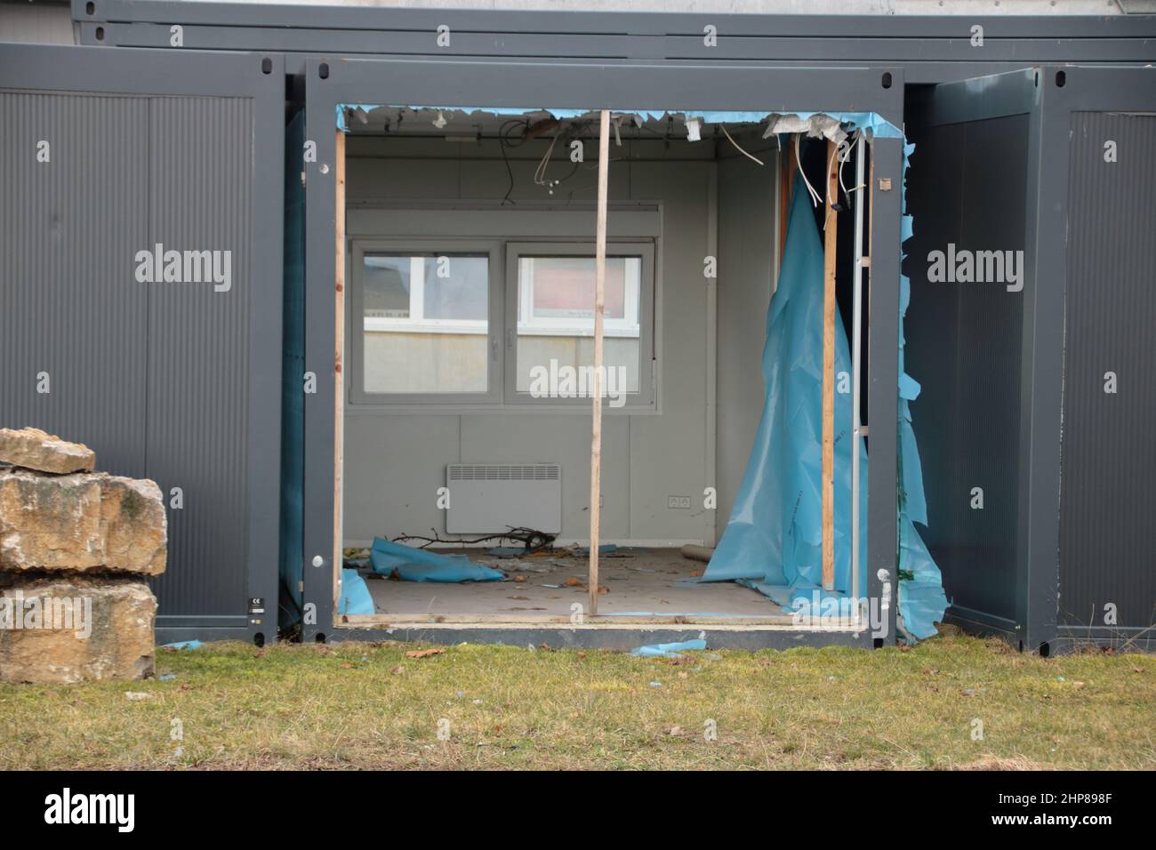 Old containers for living are stored in a storage yard Stock Photo - Alamy