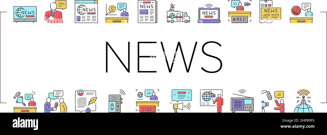 News Broadcasting Collection Icons Set Vector Stock Vector Image & Art ...