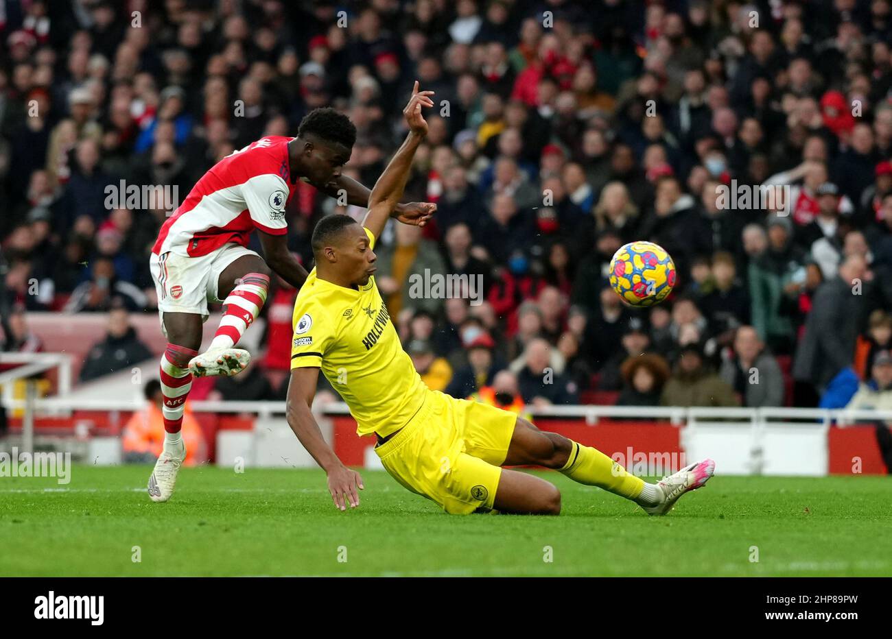 Arsenal's Bukayo Saka scoring the second goal during the Premier League ...