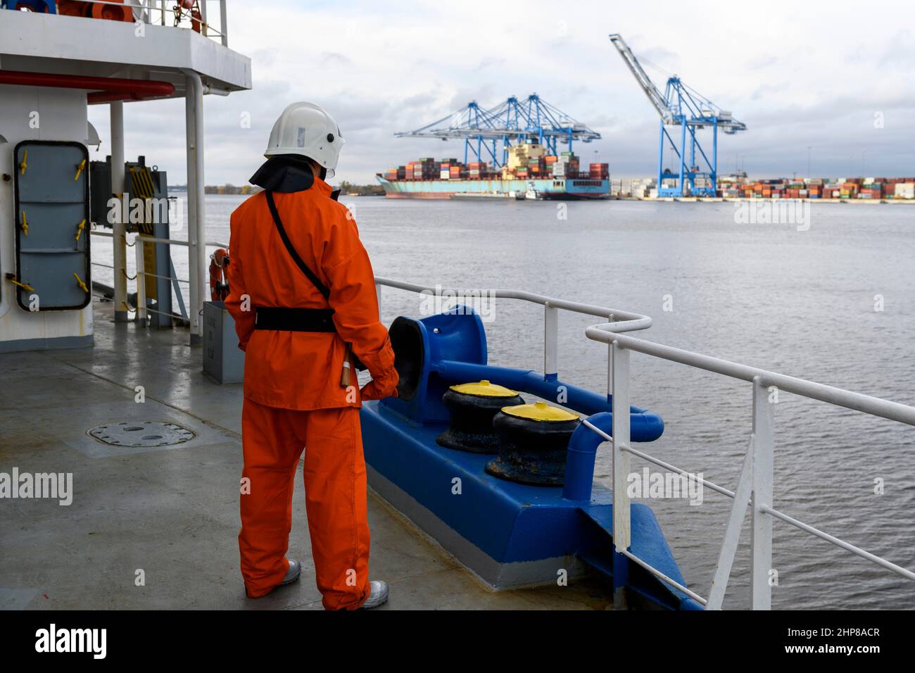 Fireman. Fire fighting equipment. Fire drill. Seaman with fire-fighter ...