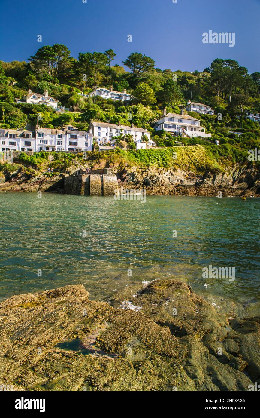Looking across the bay/harbour in Polperro, Cornwall. Over the other ...