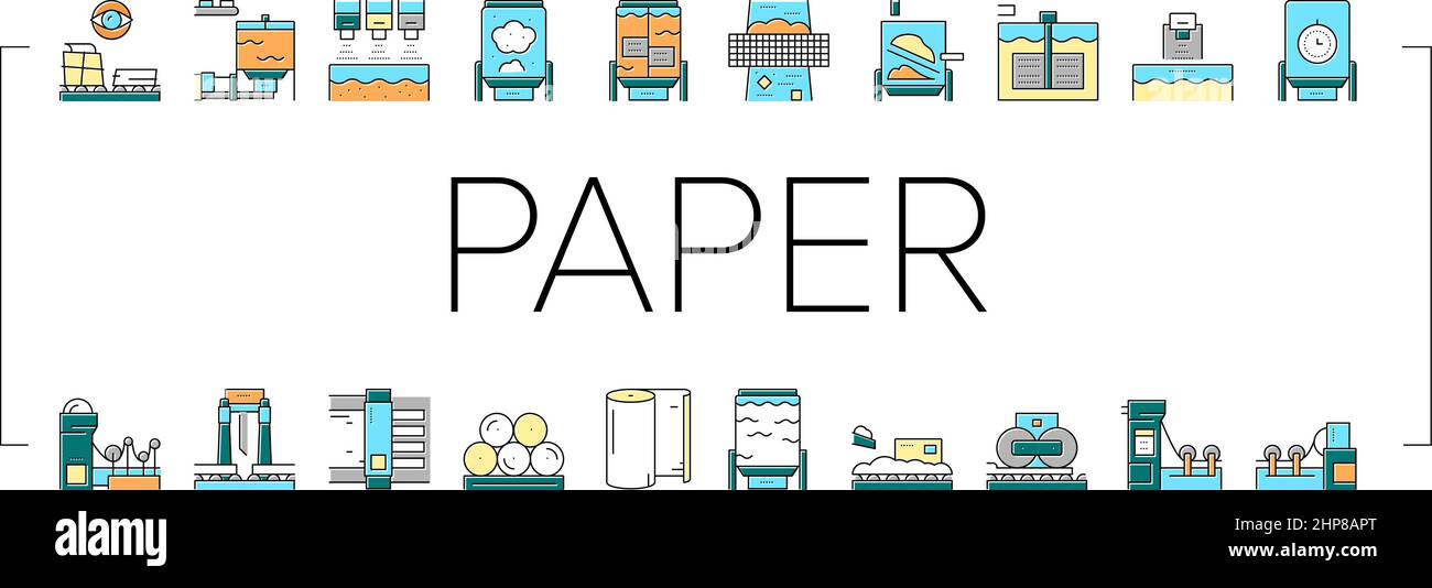 Paper Production Plant Collection Icons Set Vector Stock Vector Image ...