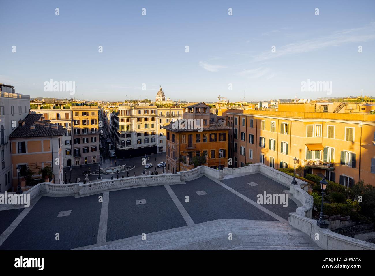 Cityscape view on the old town from the top of famous Spanish stairs in ...