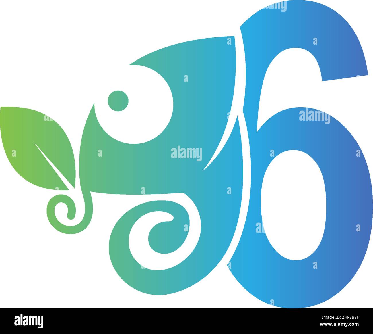 Number 6 icon with chameleon logo design template Stock Vector Image ...