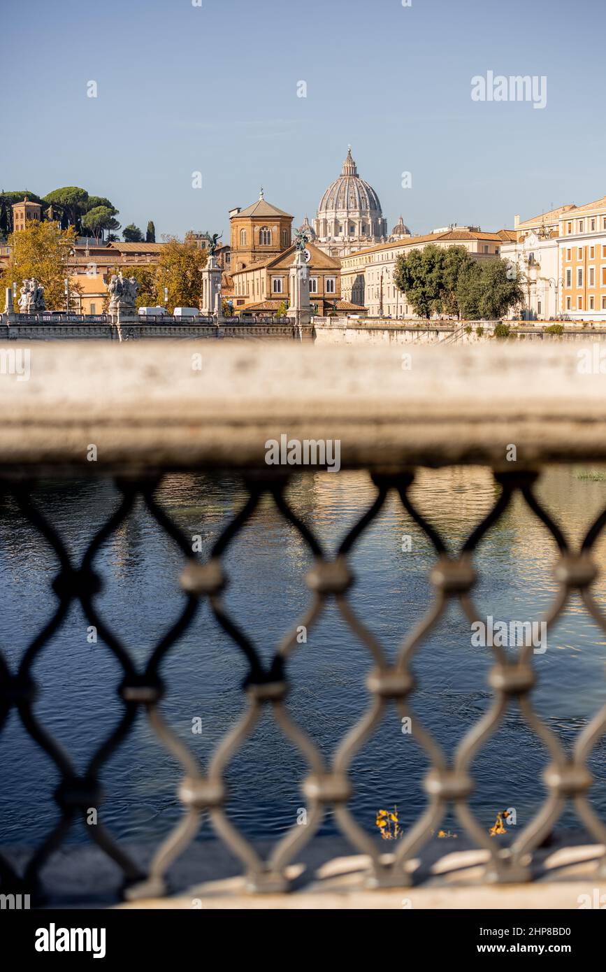 Landscape of Tiber river and saint Peter basilica in Rome Stock Photo ...