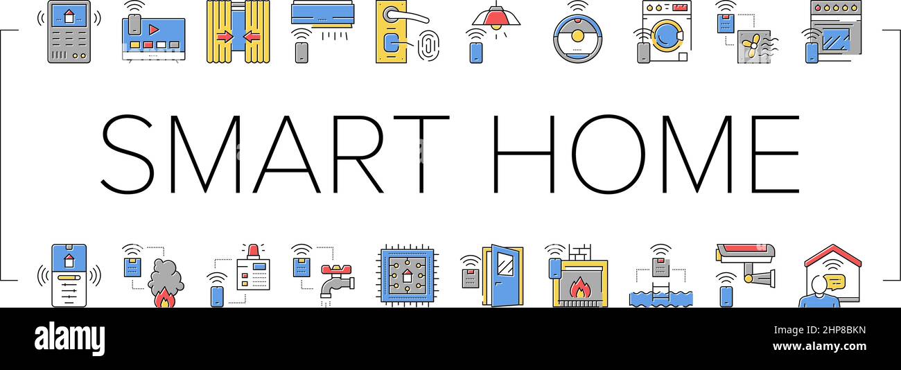 Smart Home Equipment Collection Icons Set Vector Stock Vector Image ...