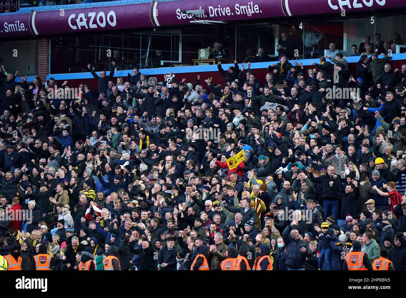 Watford fans in the stands celebrate after the Premier League match at ...