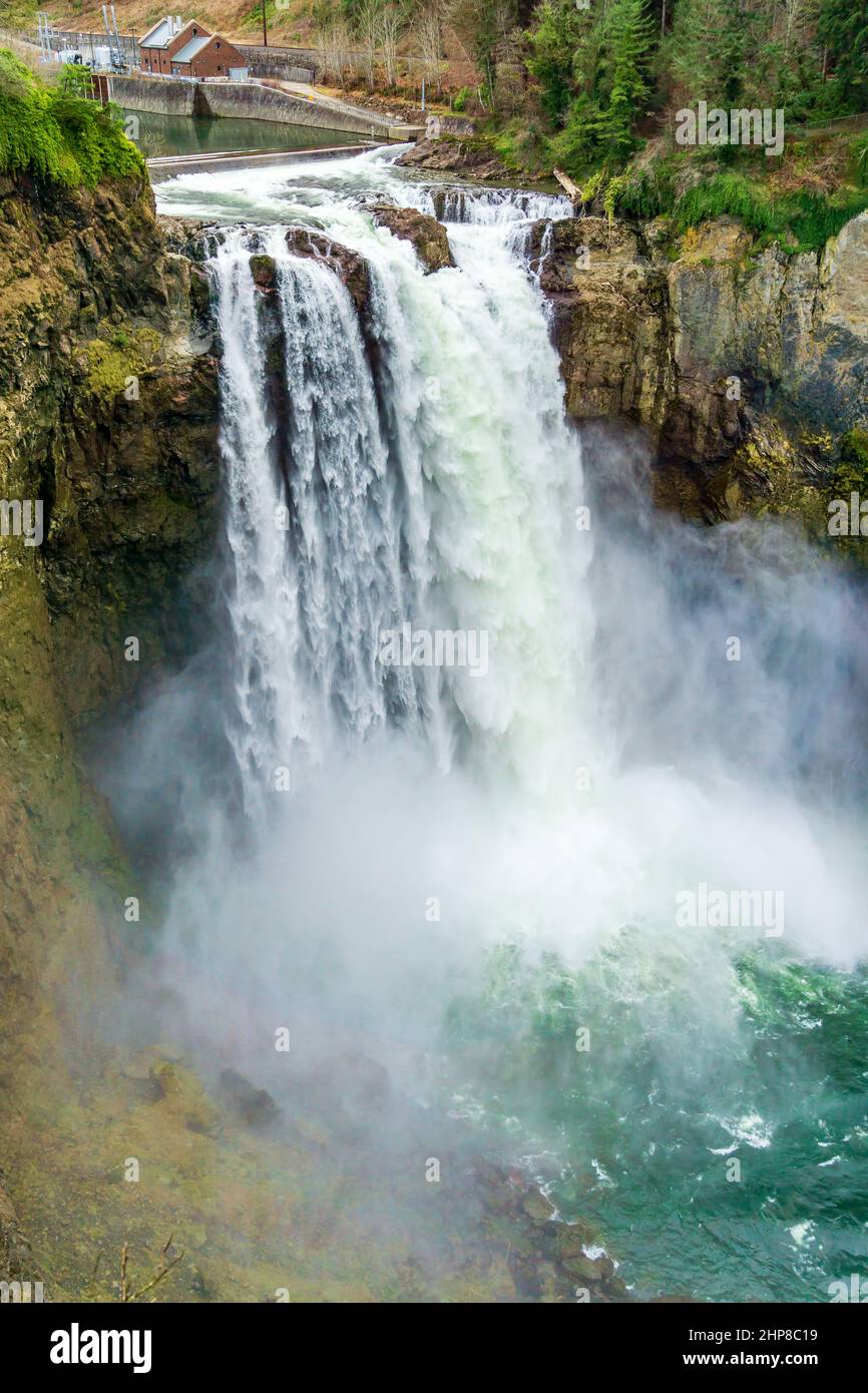 Roaring and misty Snoqualmie Falls in Washington State Stock Photo - Alamy