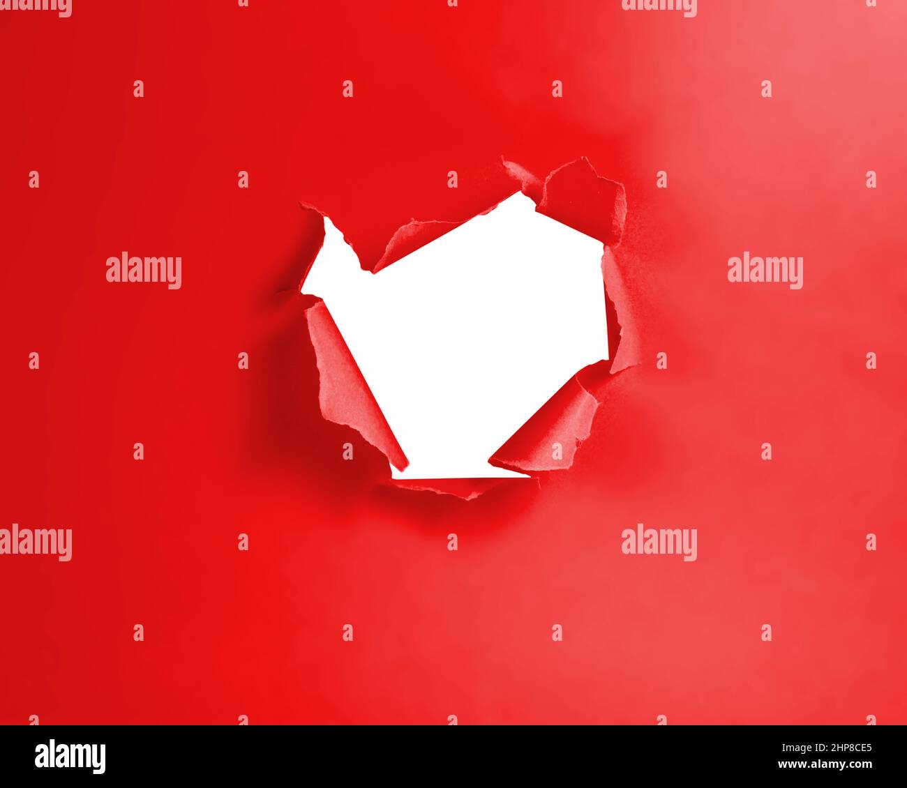 Red color torn paper whole with copyspace Stock Photo - Alamy