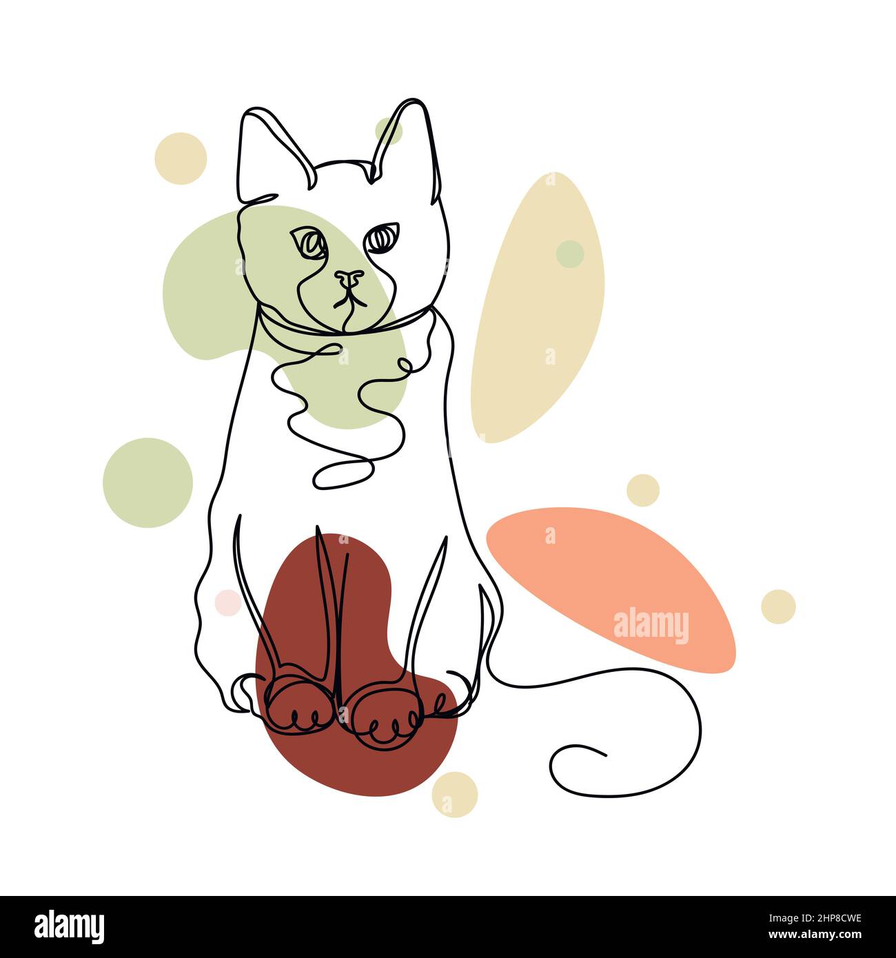 Vector abstract continuous one single simple line drawing icon of cat ...