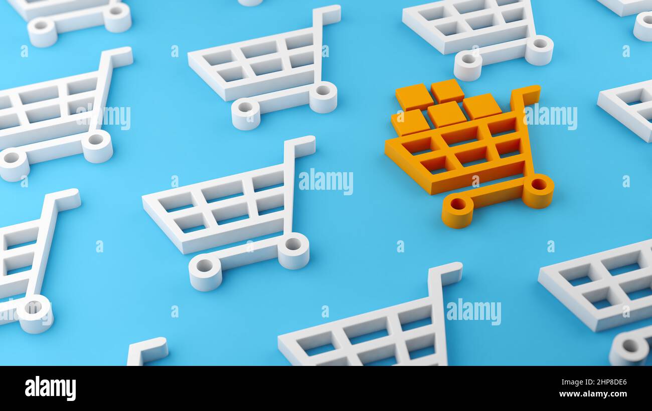 Shopping carts background concept, 3d illustration Stock Photo - Alamy
