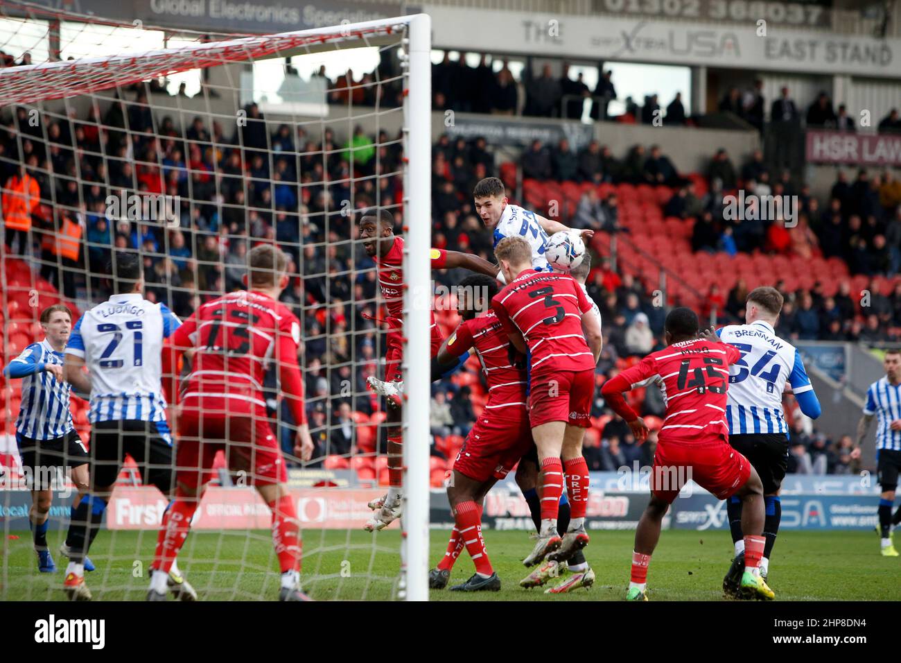 Jordan Storey #38 of Sheffield Wednesday attempts a header Stock Photo ...
