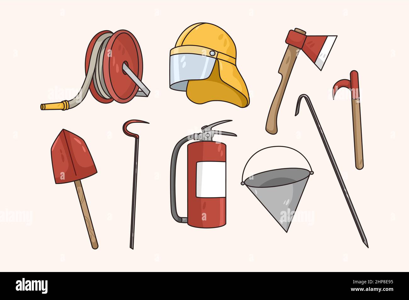 Set of fireman uniform and tools for firefighting Stock Vector Image ...