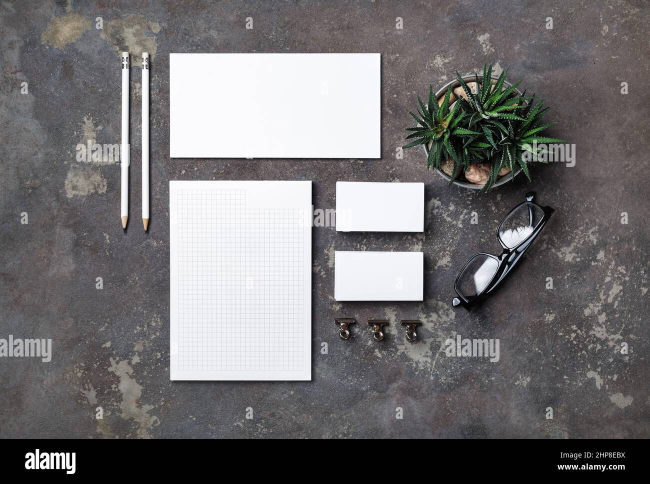 Blank corporate identity template on concrete background. Photo of ...