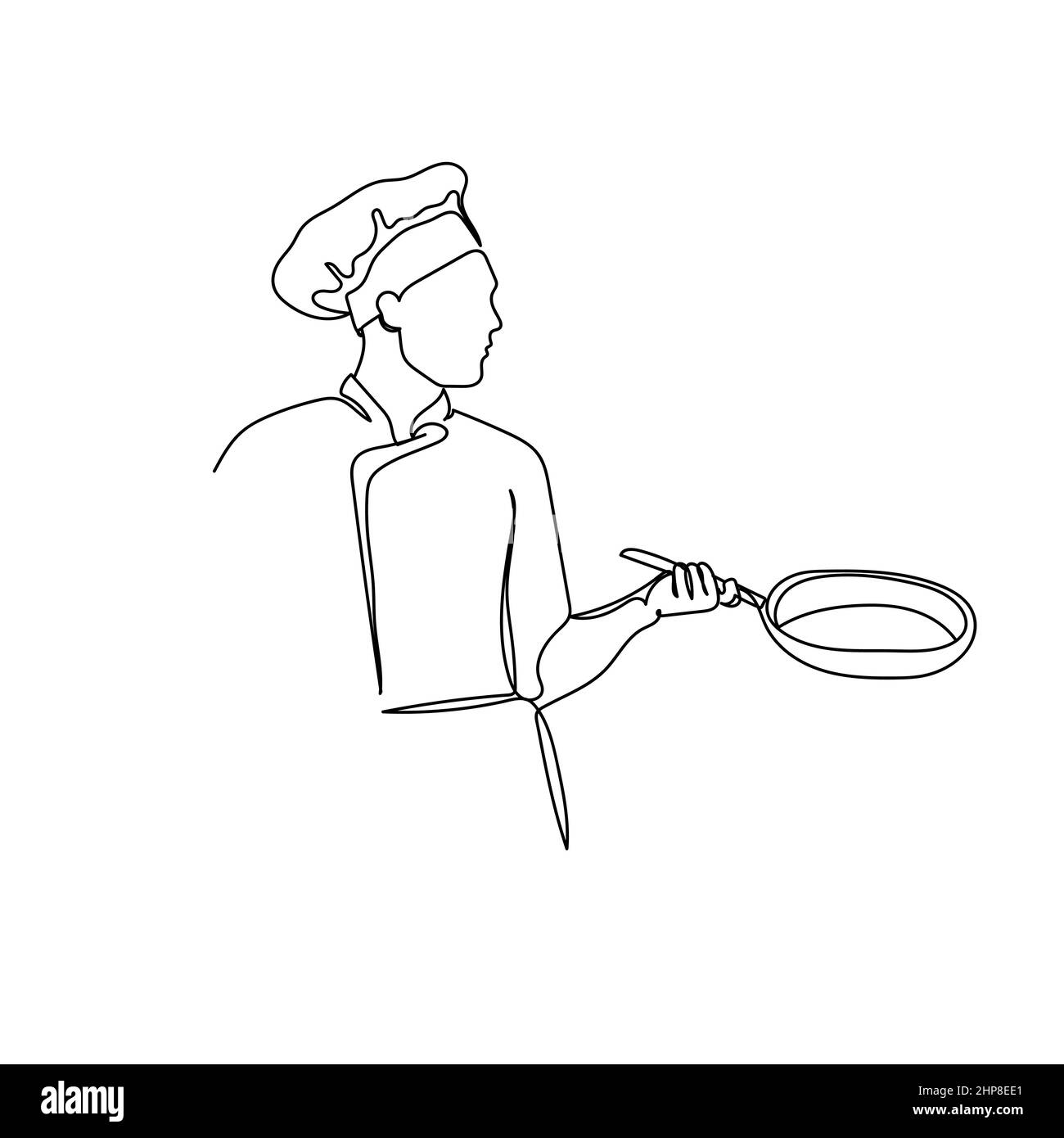 Vector continuous one single line drawing icon of cooking chef in ...