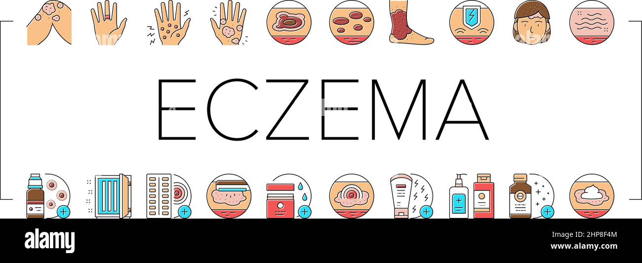 Eczema Disease Treat Collection Icons Set Vector Stock Vector Image