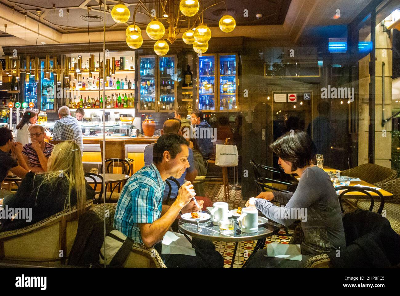 Barcelona, Spain, People Sharing Food, Meals inside Spanish Restaurant ...