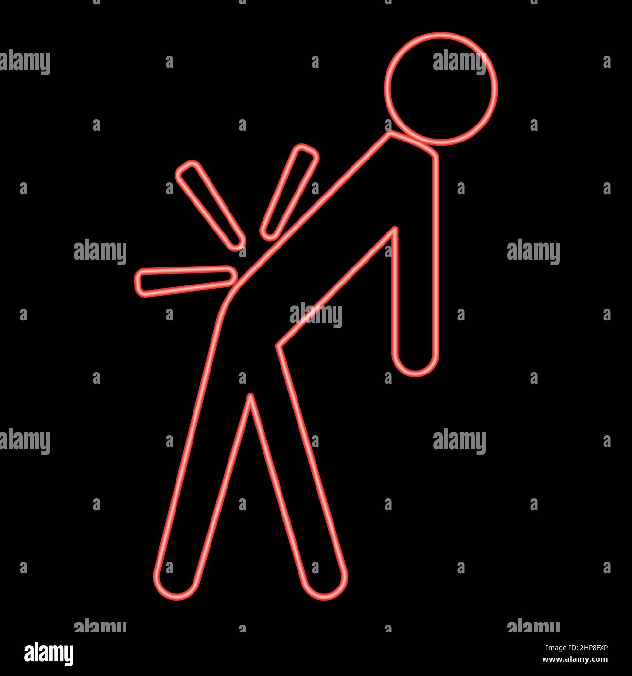Neon man a with sick back . backache red color vector illustration ...