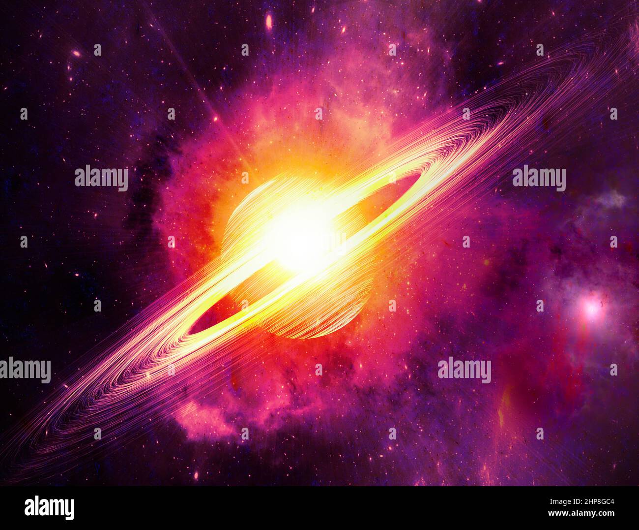 Planet with rings. Formation and creation of new worlds. Exoplanets ...