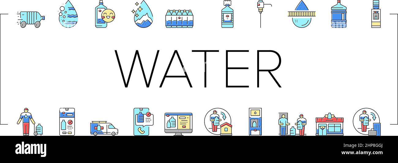 Water Delivery Service Business Icons Set Vector Stock Vector Image ...