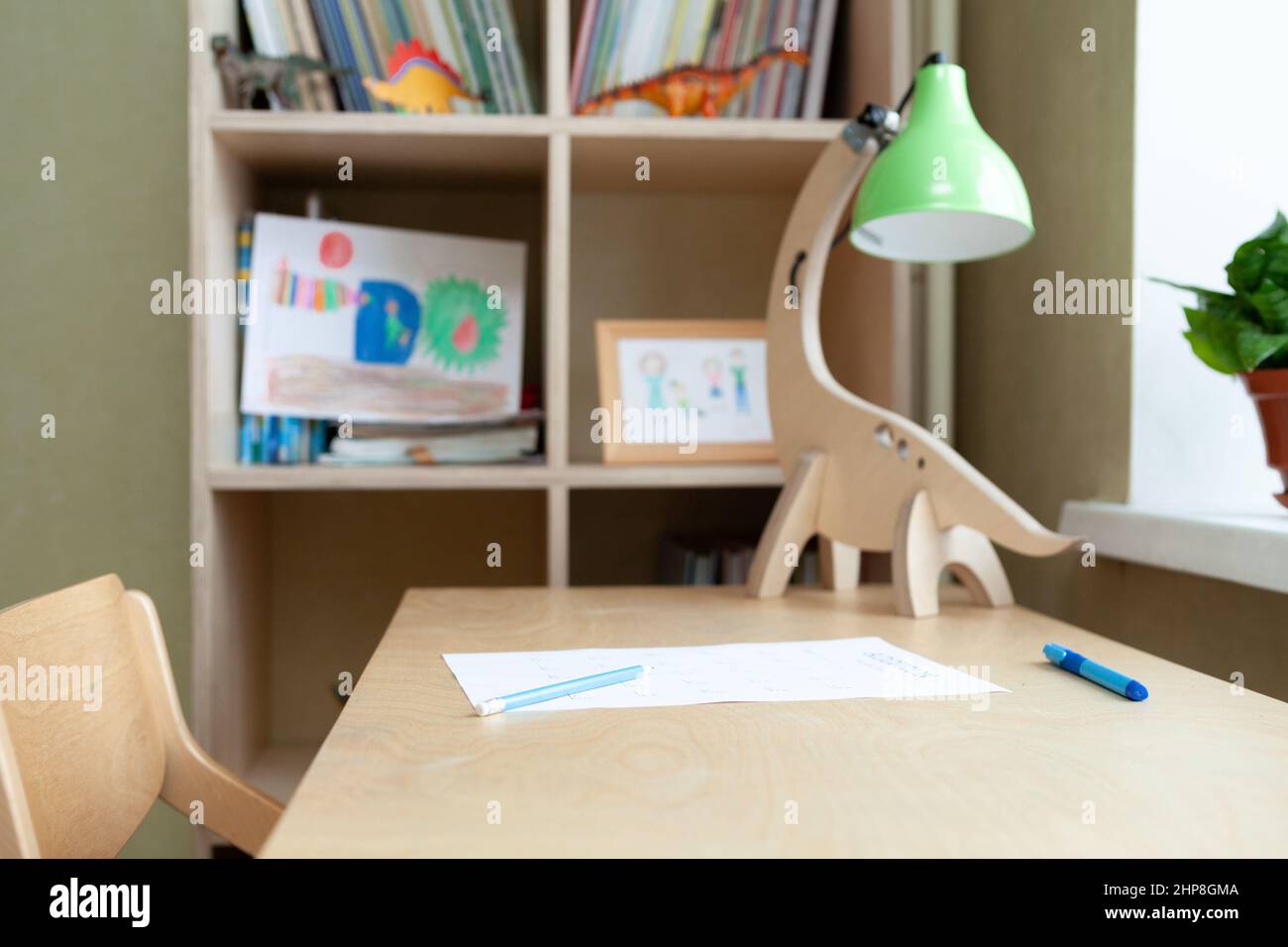 desk with sheet of paper with math test in the children room Stock ...