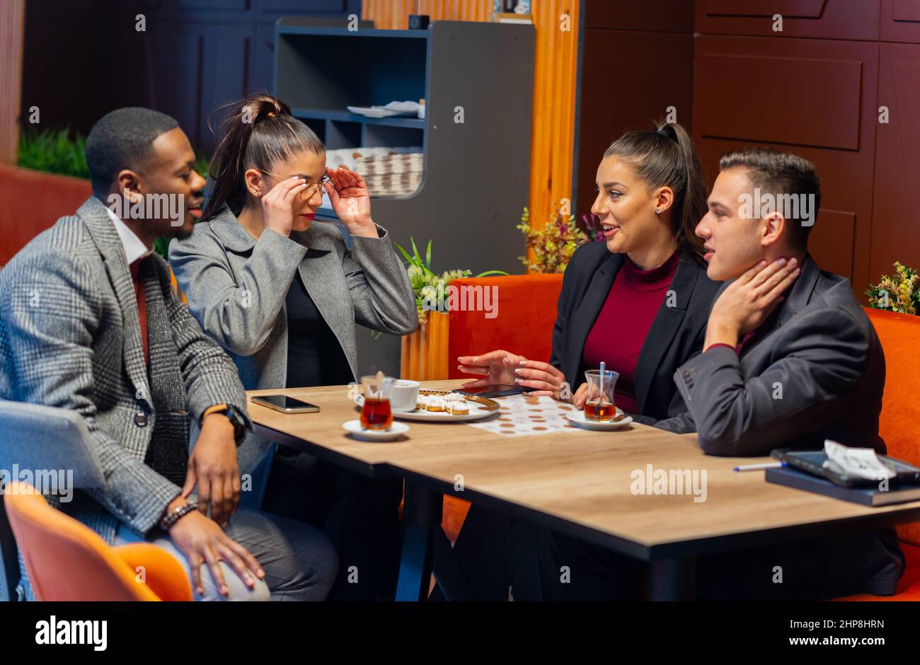 Group of multiracial busniess people are laughing together while ...