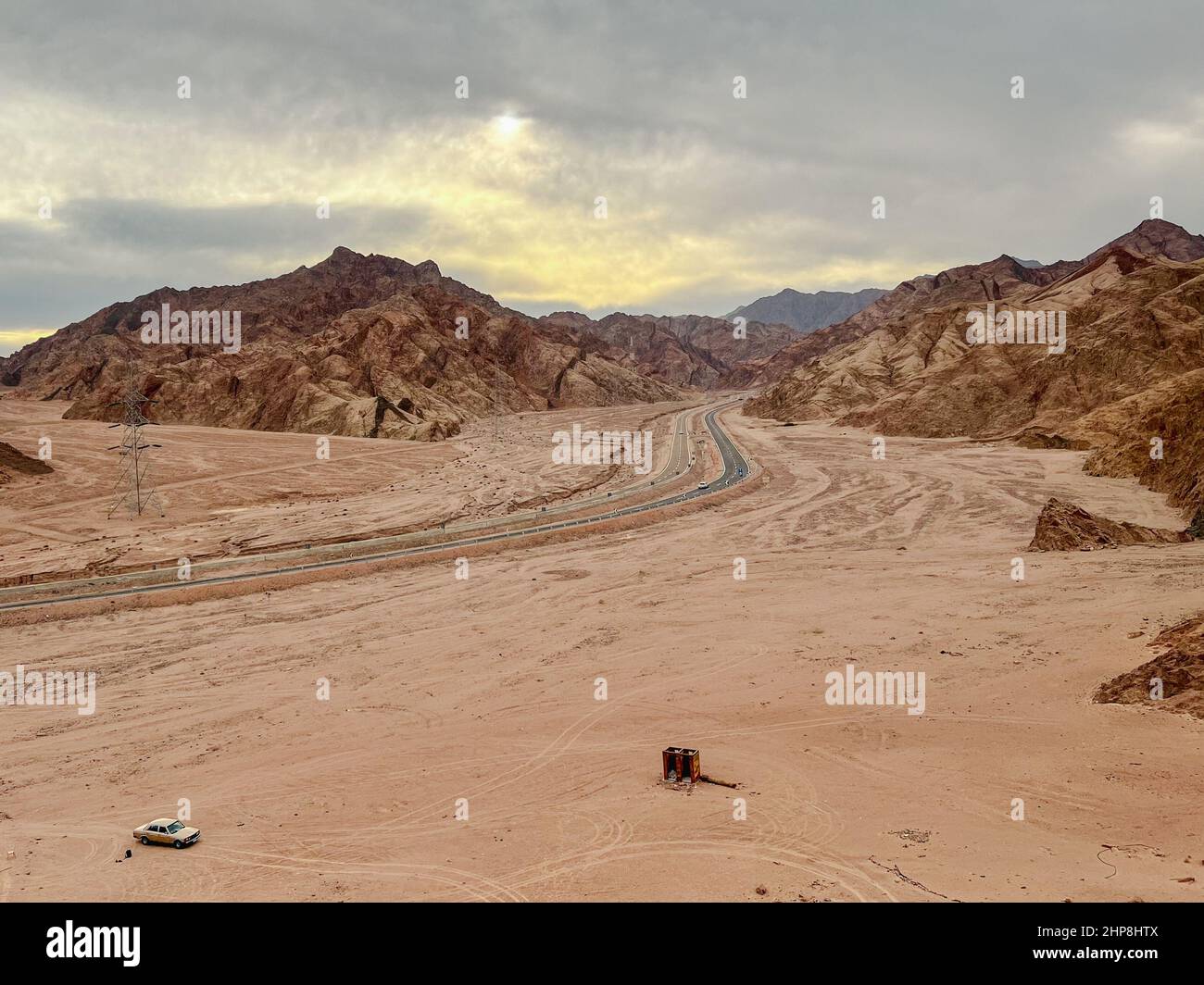Beautiful view on a road surrounded by hills in Dahab Stock Photo - Alamy