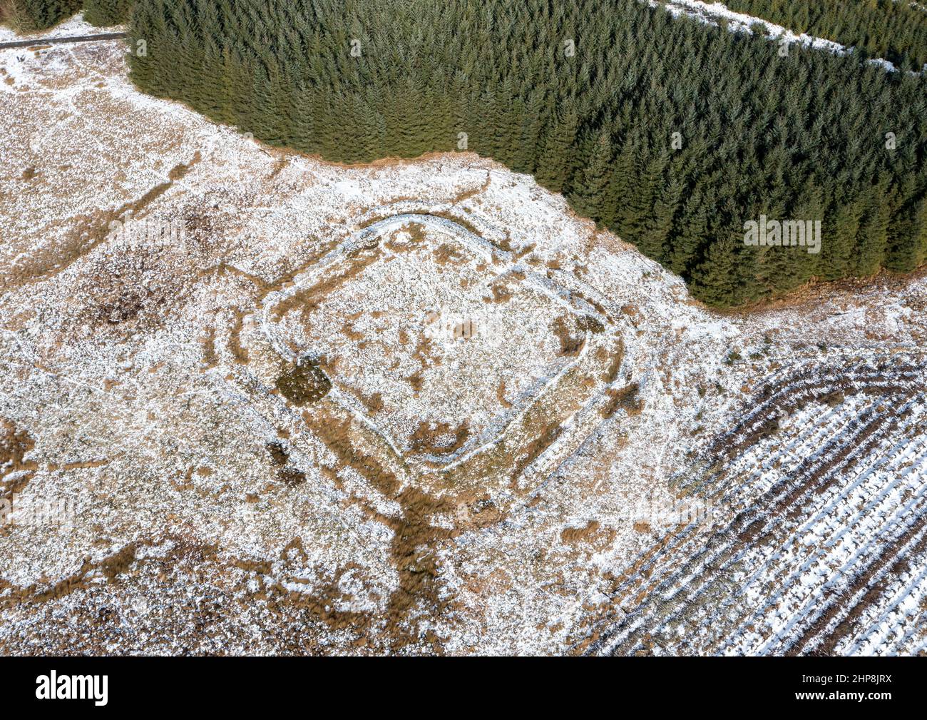 Aerial drone view of the Castle Greg, Roman Fortlet, situated on ...