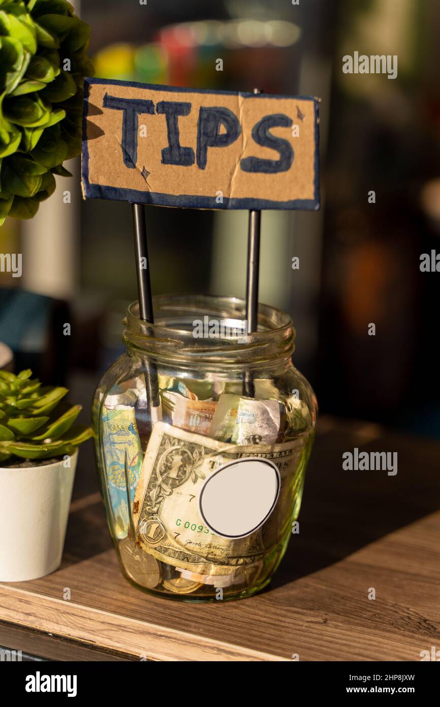 Amazing and small tip jar outside in the park, for donations Stock ...