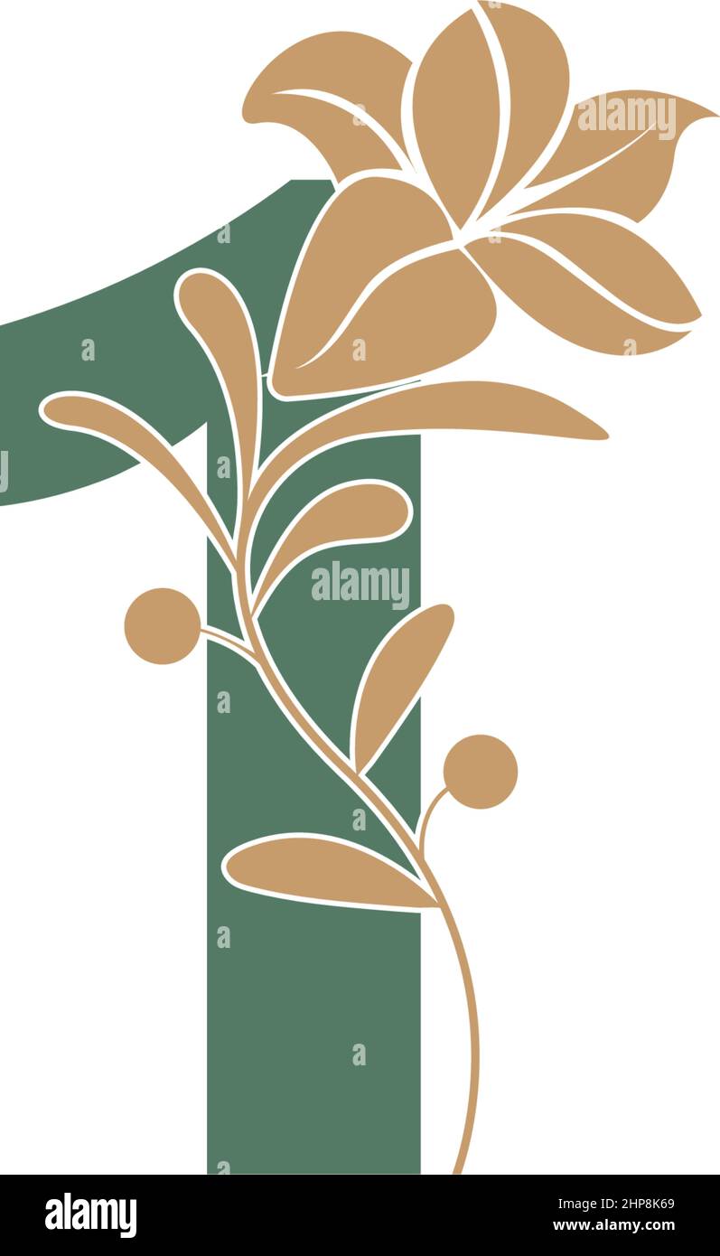 Number 1 icon with lily beauty illustration template Stock Vector Image ...