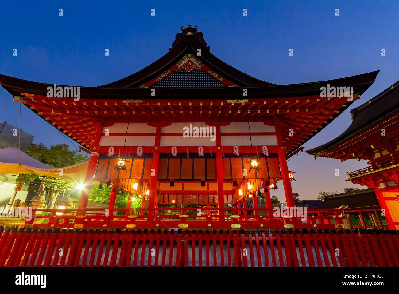 Night view of the Fushimiinari Shrine Outer Oratory of Fushimi Inari ...