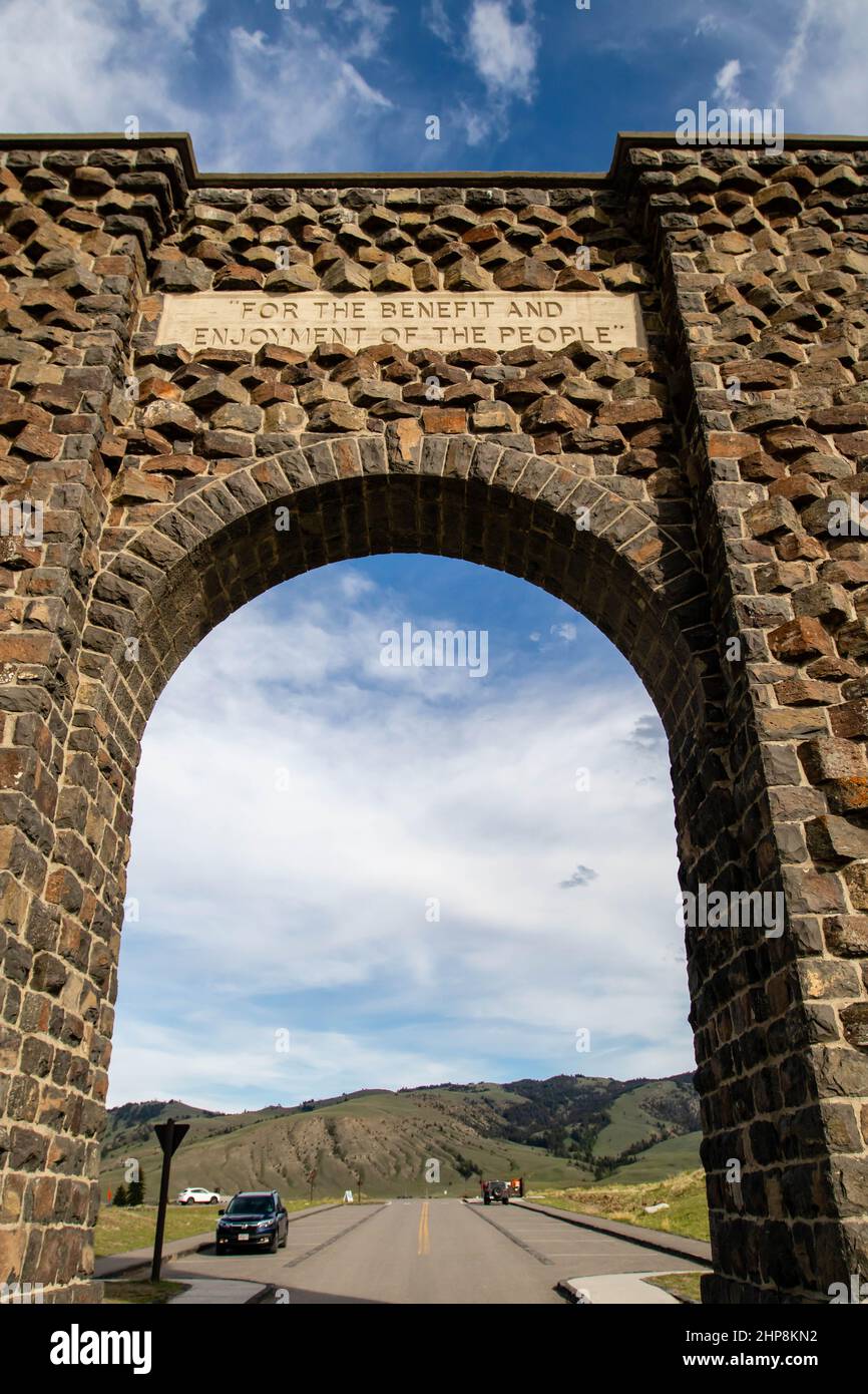 Gardiner, Montana, USA, May 27th, 2021 The Historic Roosevelt Arch in ...