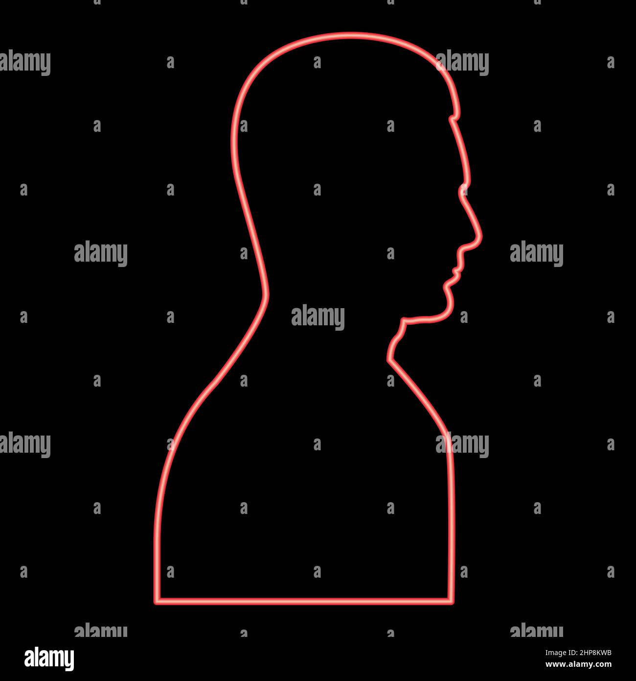 Neon profile side view portrait red color vector illustration image ...
