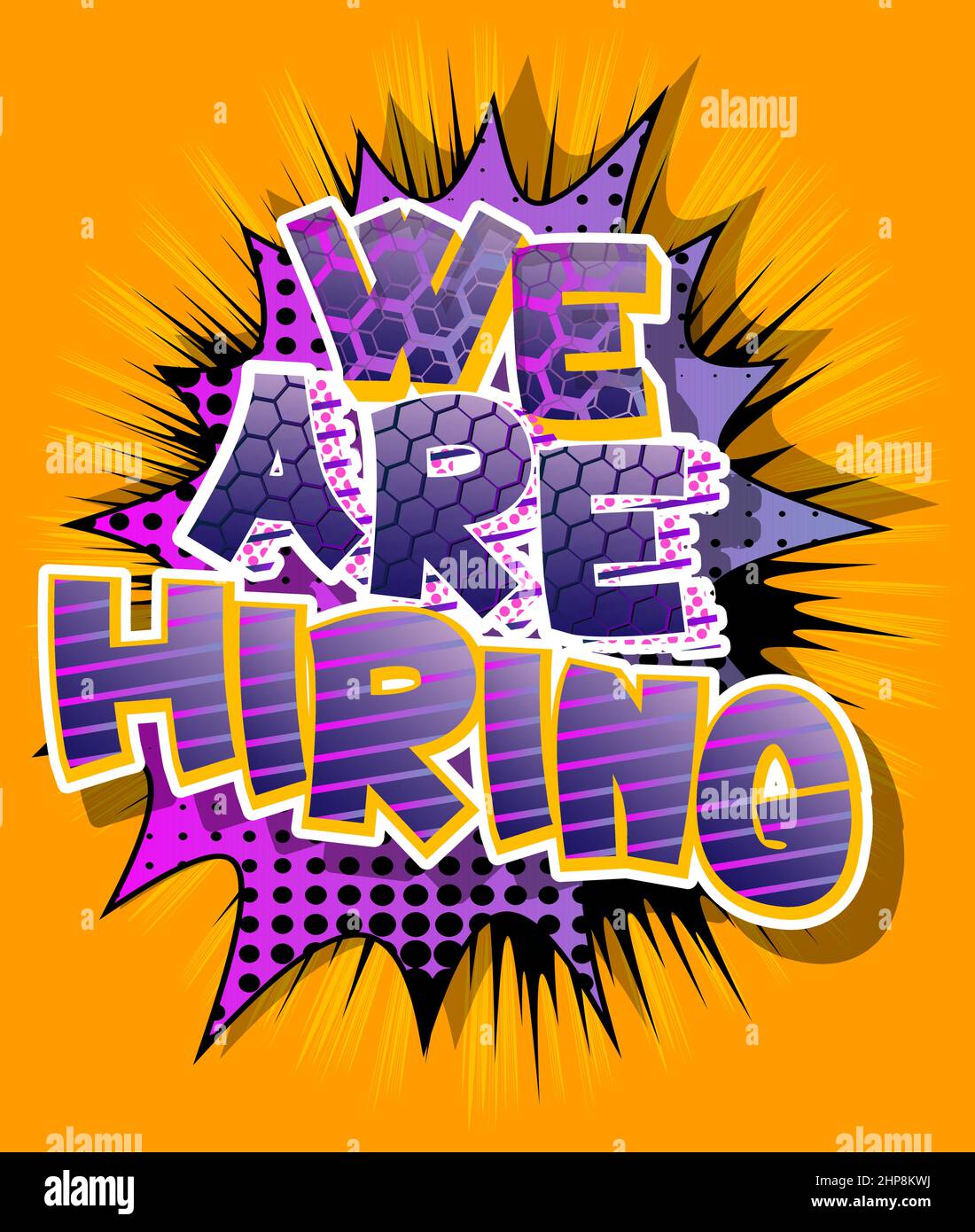 We Are Hiring Comic Book Word Text On Abstract Comics Background Stock