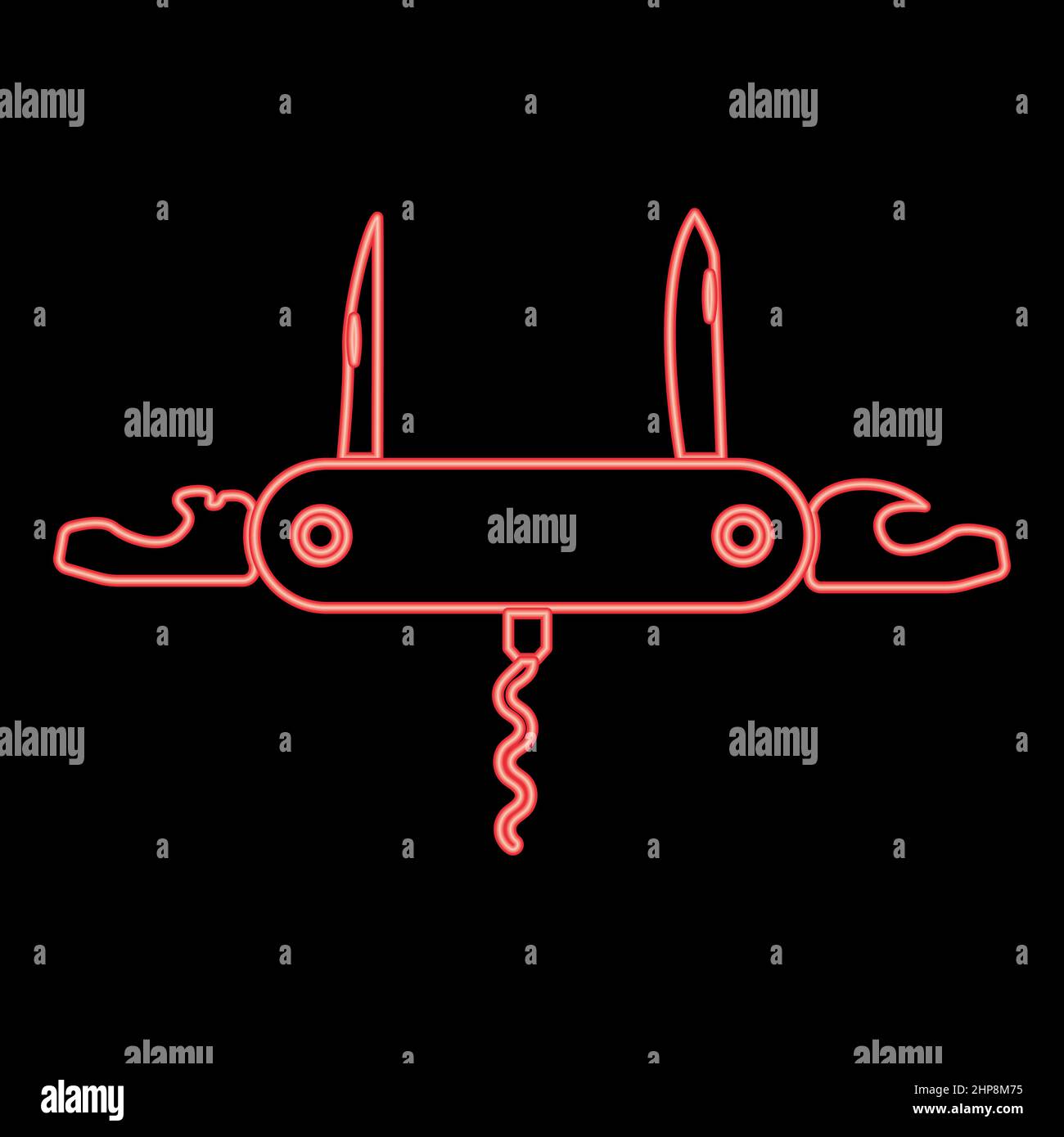 Neon penknife or pocket knife red color vector illustration image flat ...