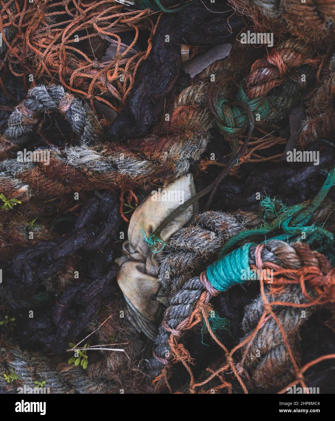 old tangled ropes and fishing nets worn after years of use Stock Photo ...