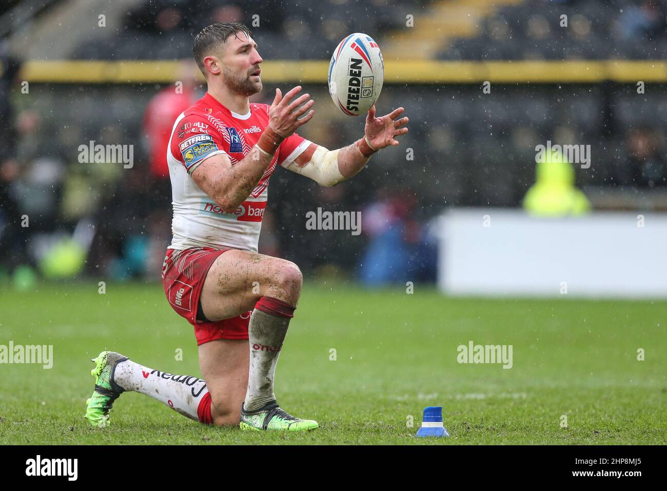 Tommy Makinson (2) of St Helens gets ready to take a conversion kick ...
