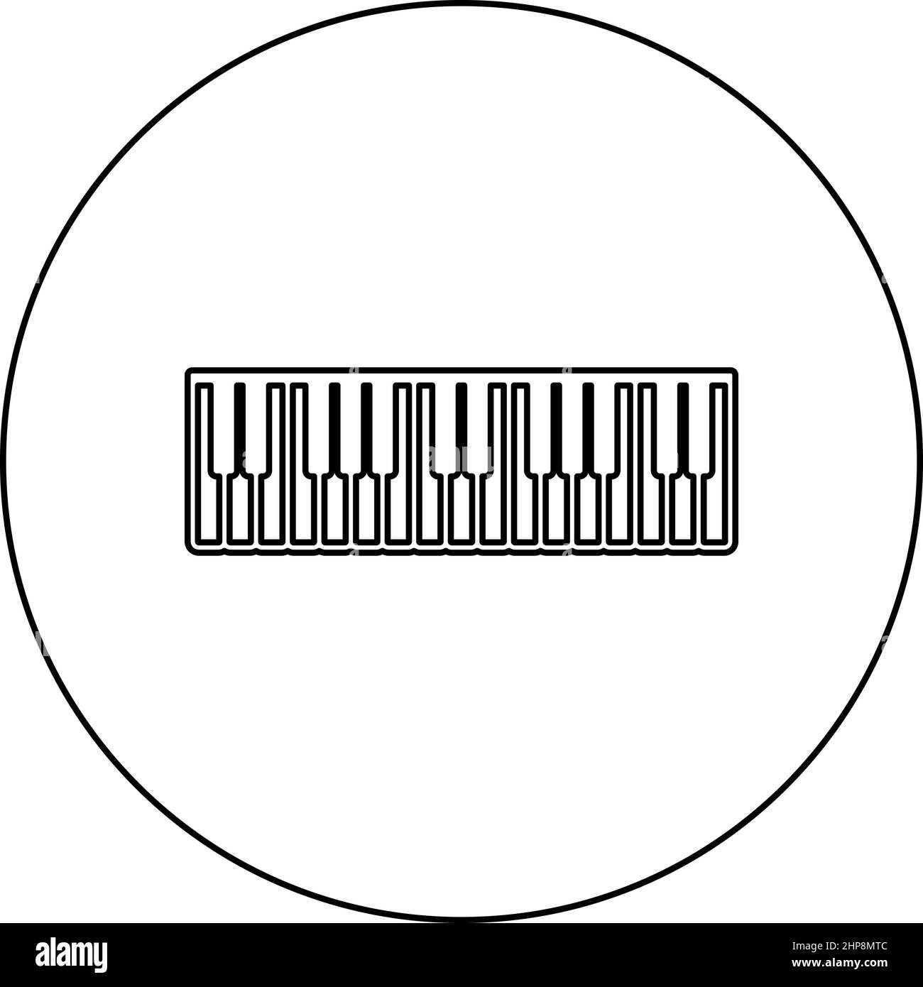 Pianino music keys ivory synthesizer icon in circle round black color ...