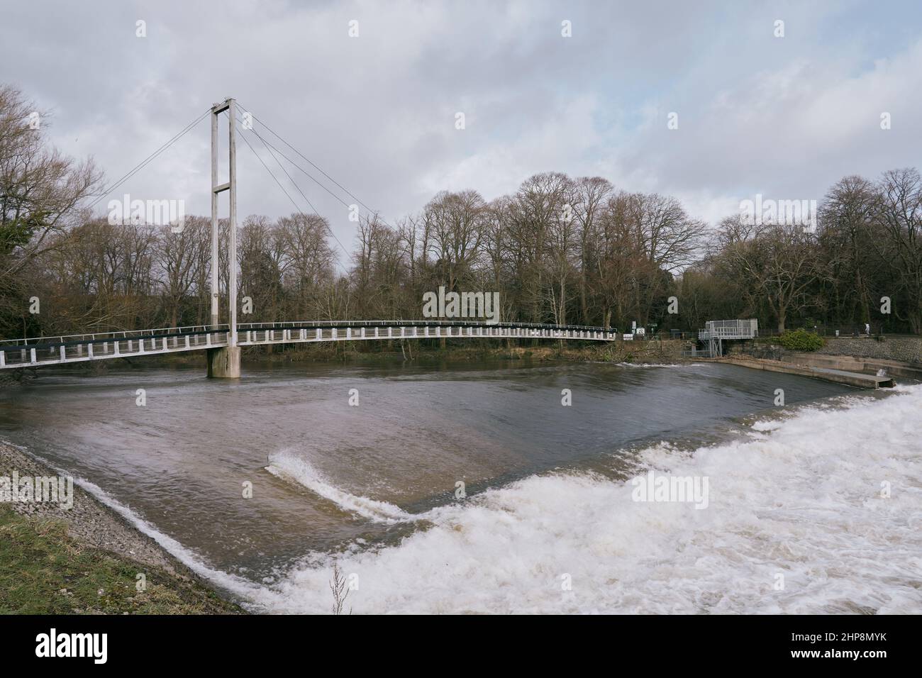 Blackweir Bridge over the Taff at Pontcanna Fields, Cardiff, after storms Dudley and Eunice ...