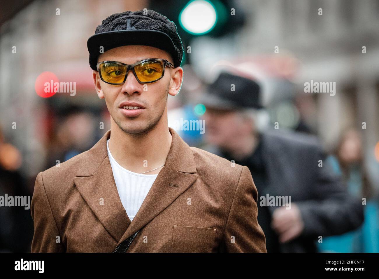 London, UK. 19th Feb, 2022. A model exits following the show. Fashion ...