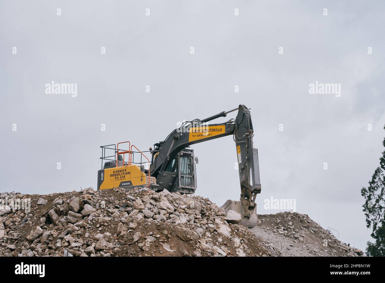 A digger on top of rubble at the site of the old BBC building in ...