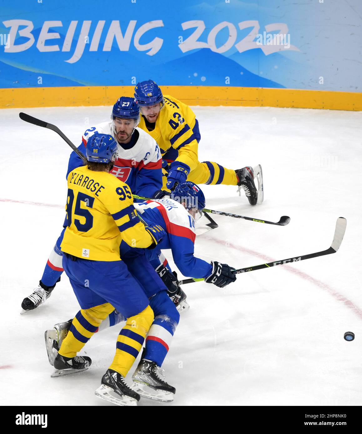 Beijing, China. 19th Feb, 2022. Athletes compete during ice hockey men ...