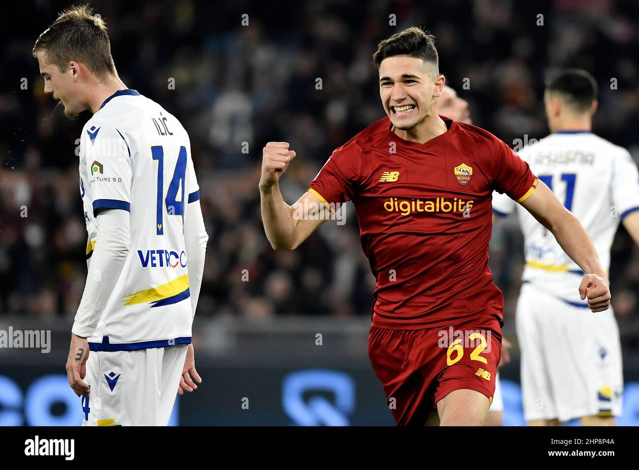 Rome, Italy. 19th Feb, 2022. Cristian Volpato of AS Roma celebrates ...