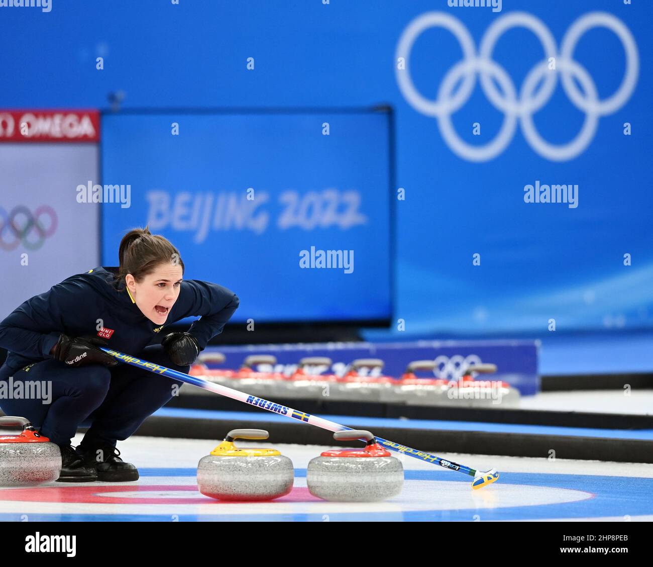 Beijing, China. 19th Feb, 2022. Anna Hasselborg of Sweden competes ...